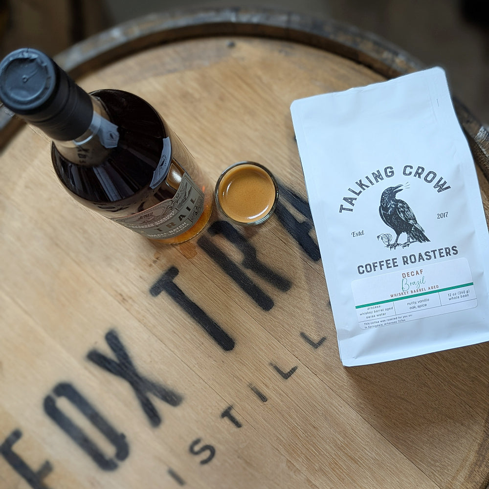 Decaf Brazil Whiskey Barrel Aged – Talking Crow Coffee Roasters, LLC